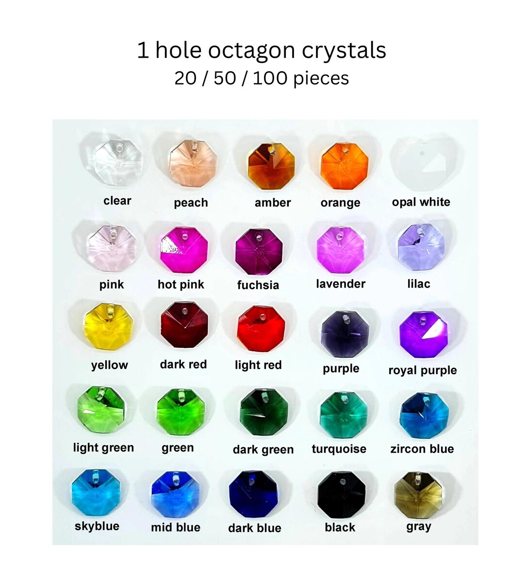 14mm 1hole Octagon Crystal Suncatcher Beads Pack of 20 /50 / 100pc, 25 ...