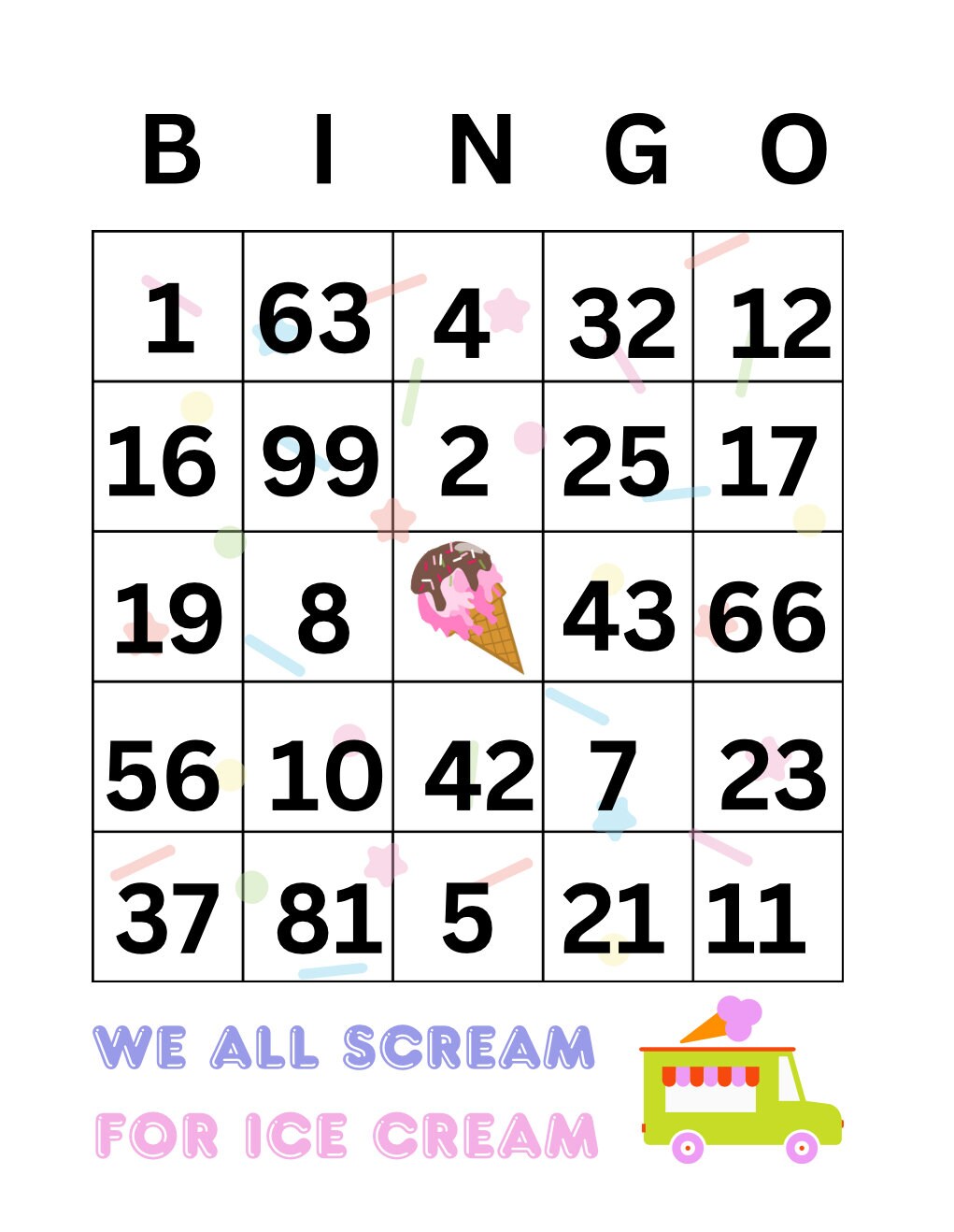 Printable Ice Cream BINGO Cards - Etsy