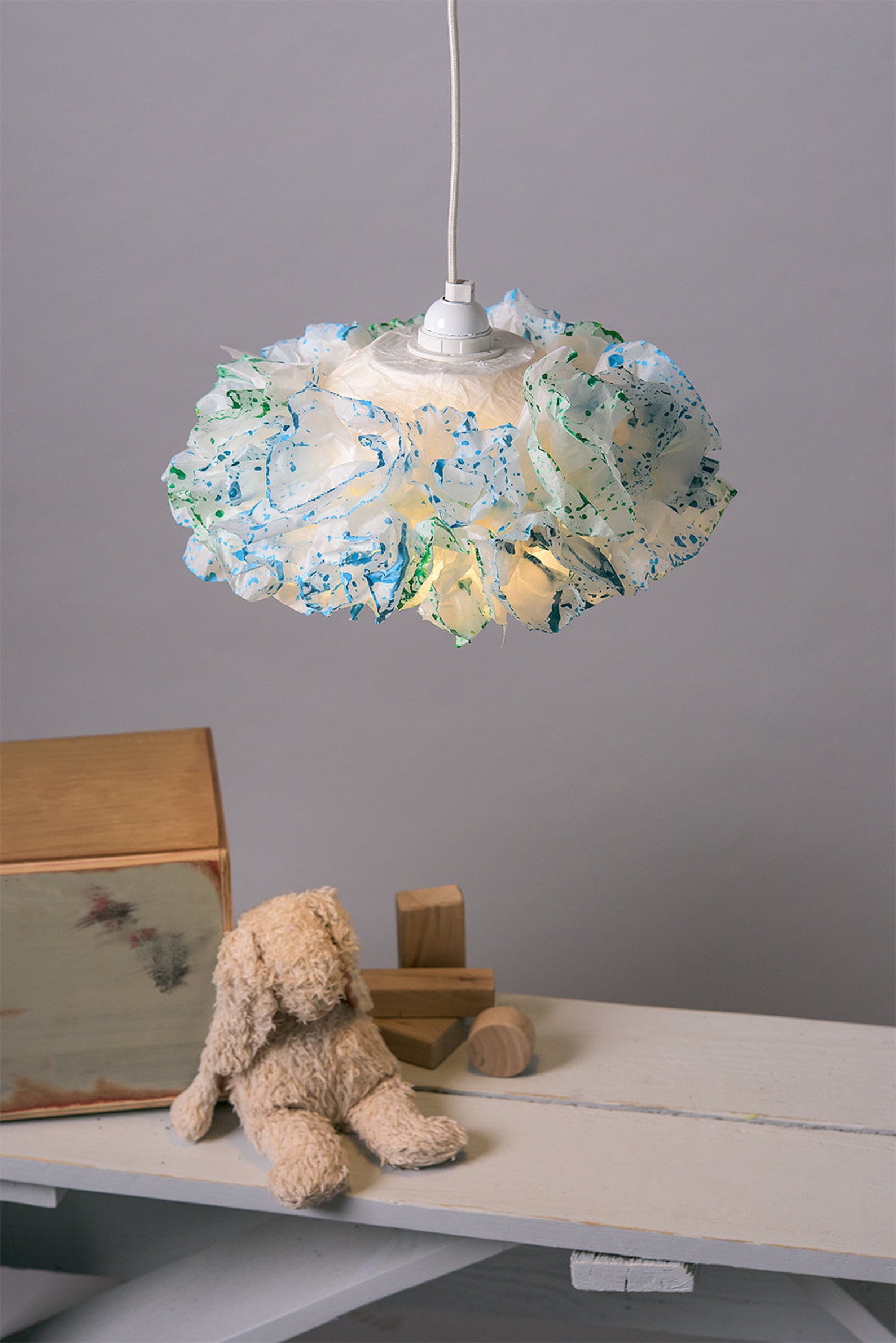 Nursery Room Decor, Turquoise Ceiling Light, Paper Lamp Shade, Handmade ...