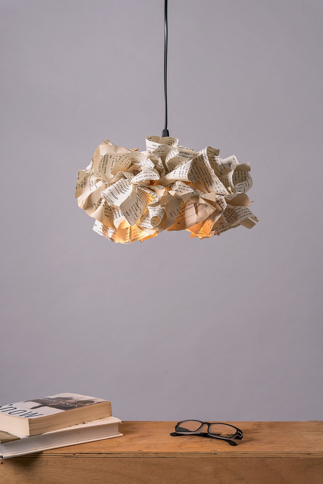 Book Paper Pendant Lamp: Handmade Ceiling Light - Etsy