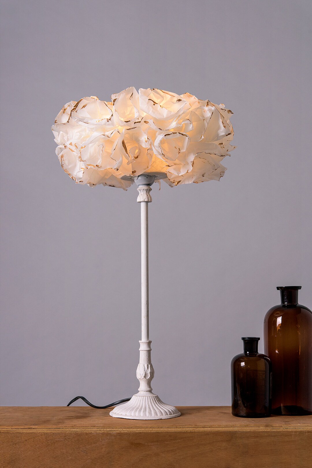 White & Gold Floor Lamp, Paper Lamp Shade, Table /desk Light, Bedside ...