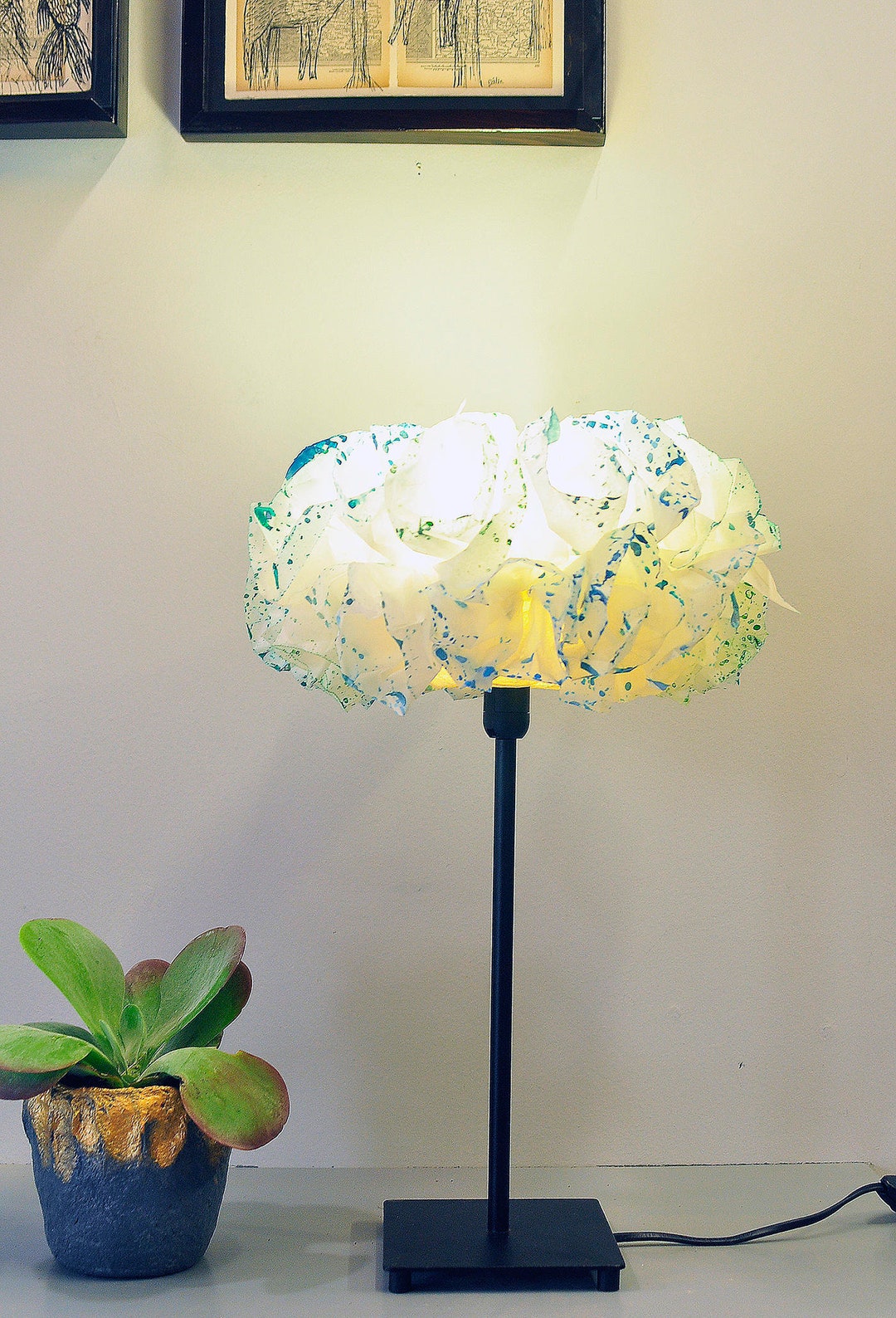 Blue & Green Paper Lamp Shade, Floor / Desk Light, Table Lamp, Bedside ...