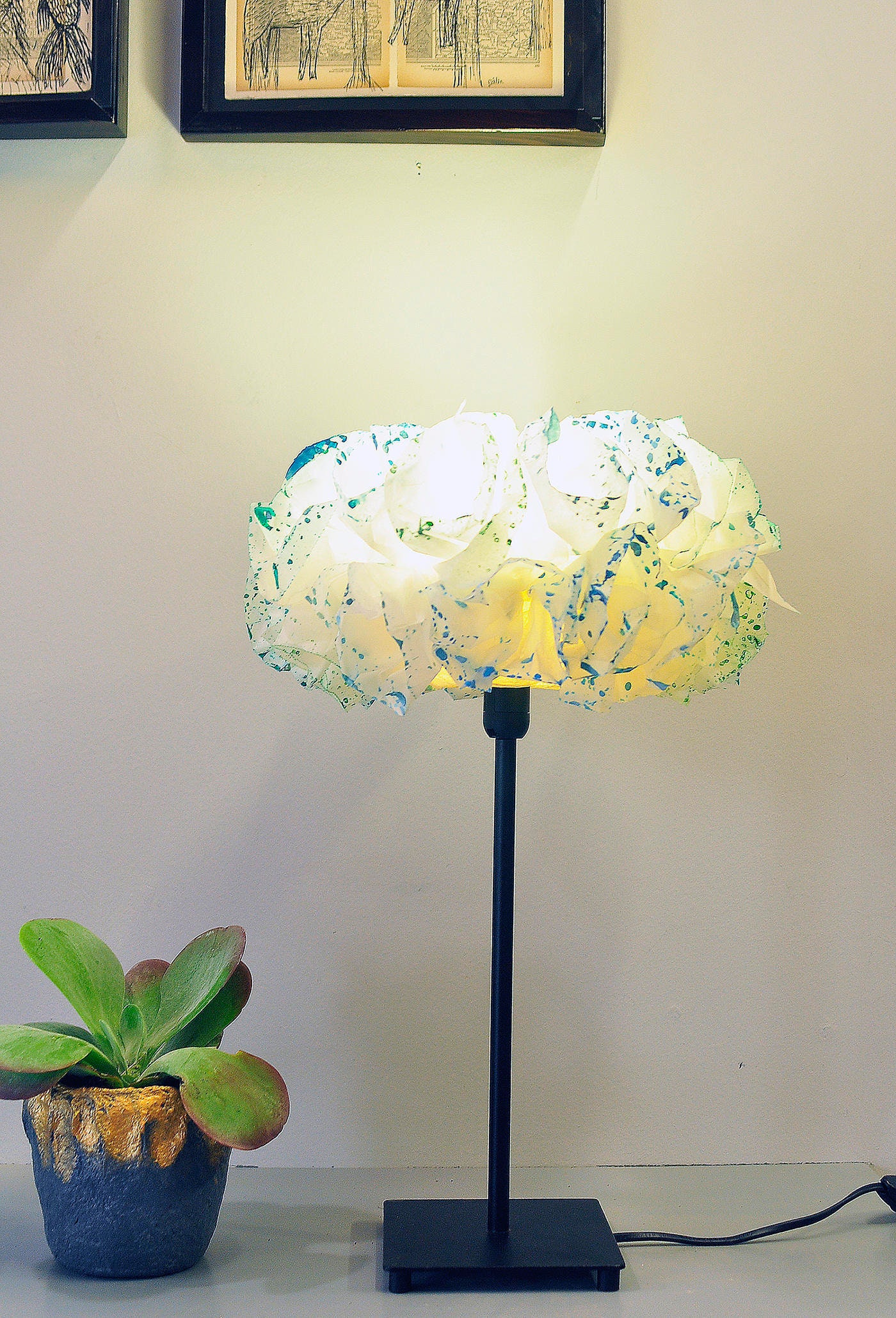 Blue & Green Paper Lamp Shade, Floor / Desk Light, Table Lamp, Bedside ...