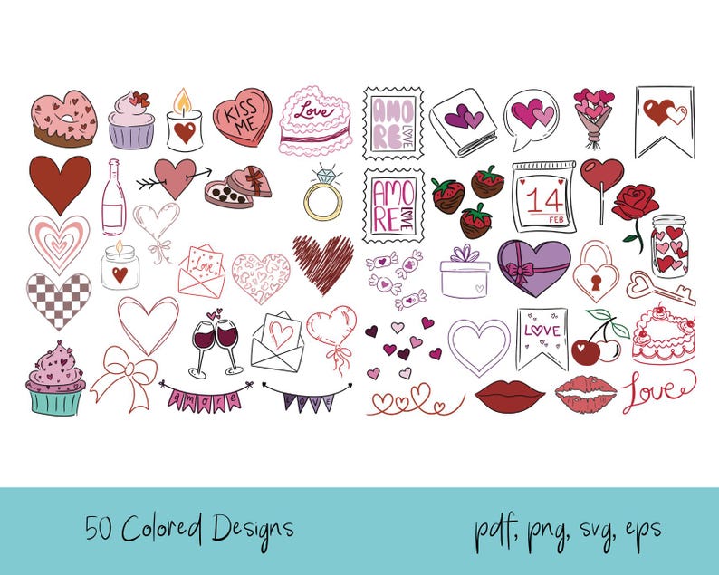 Valentine's Day Clip Art Including 100 Designs. Pdf, Png, Svg, Eps ...