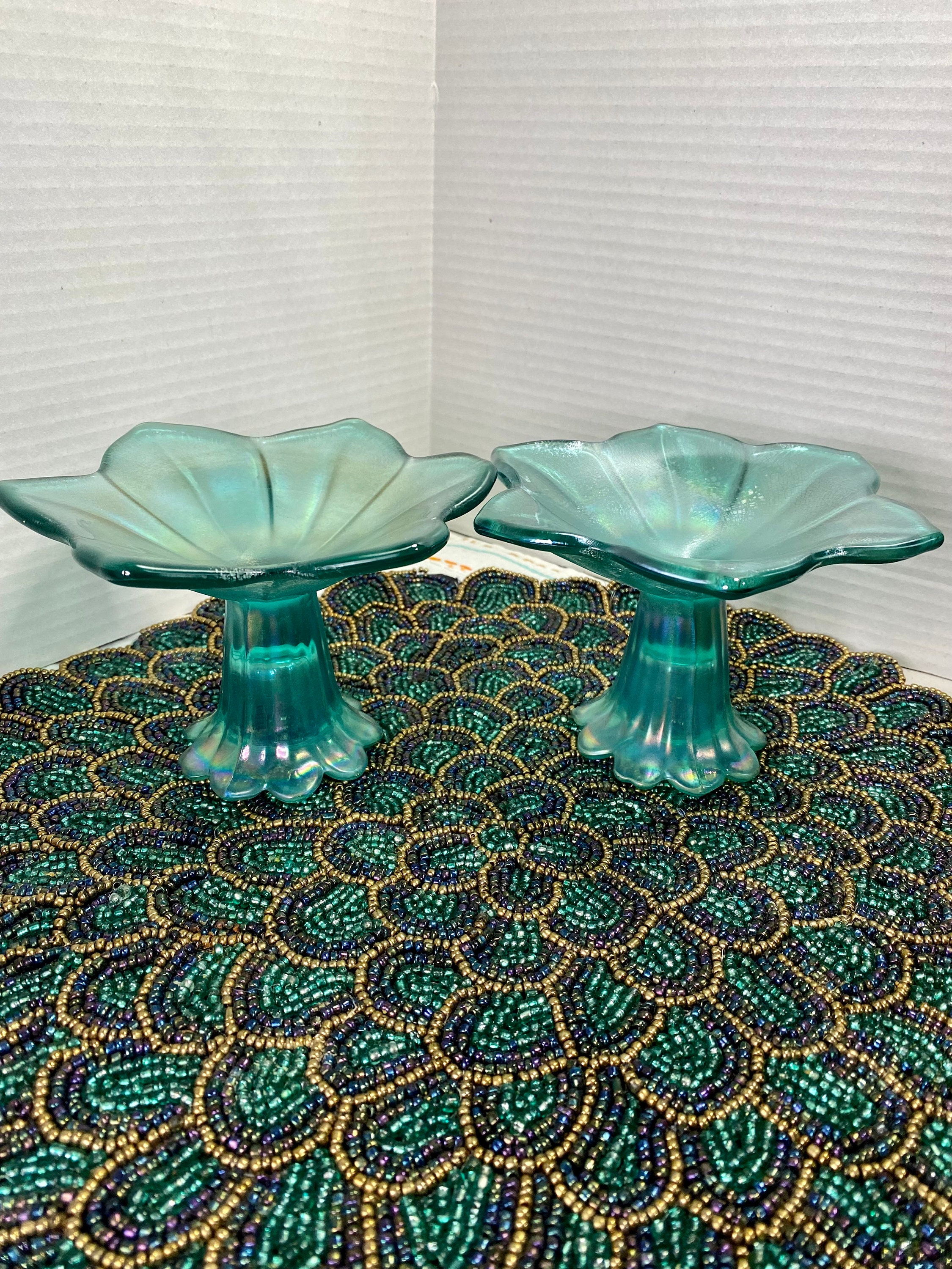 Pair of 4 Fenton Stiegel Green Stretch Glass Candle Holders 5526 - Etsy