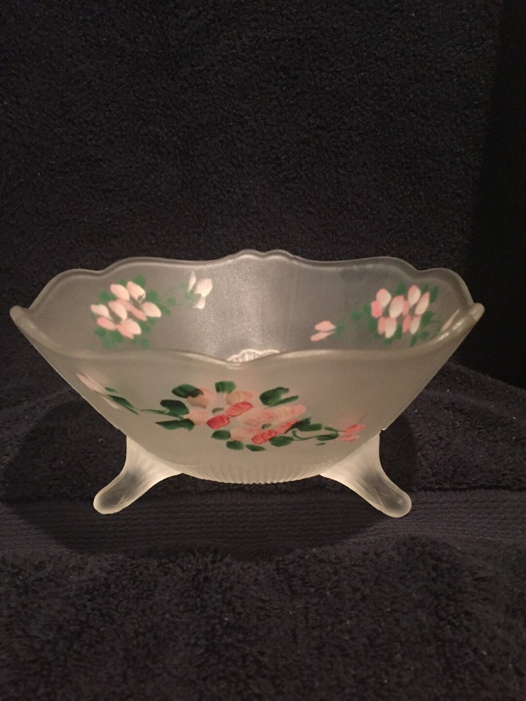 Lancaster Glass Co. 3-footed Hand Painted Satin Glass Bowl - Etsy