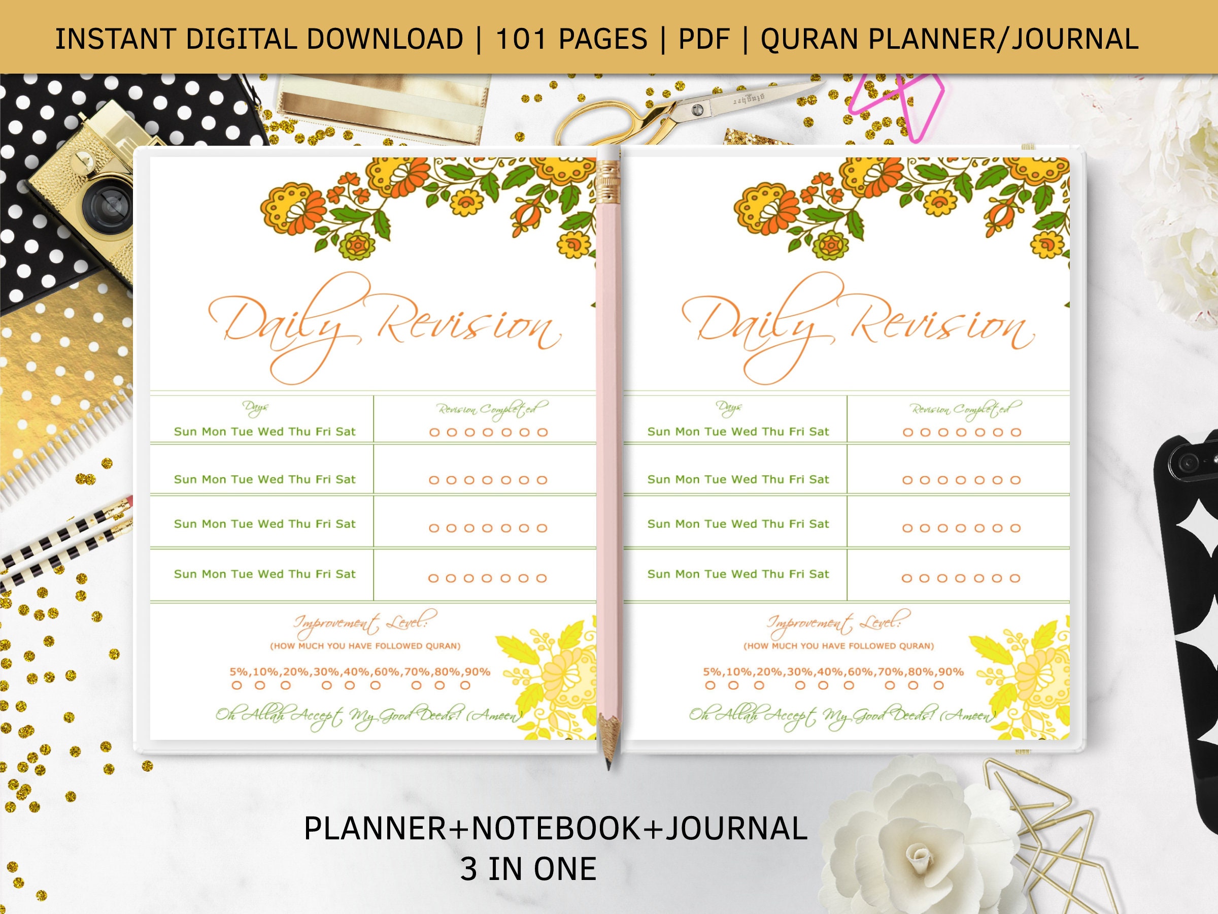 Quran Daily Printable Planner Quran Journal Digital Planner - Etsy