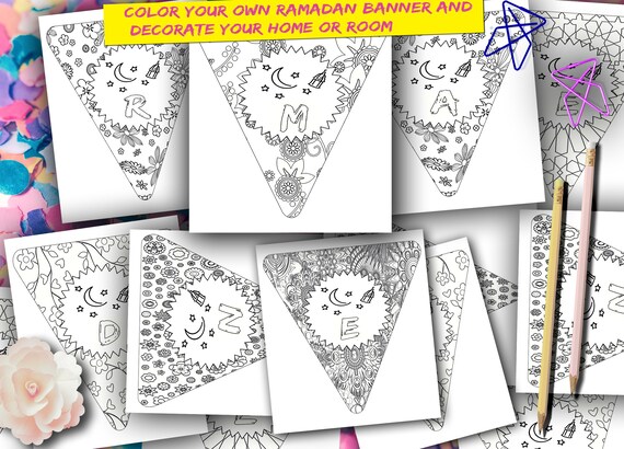 Kids Ramadan Coloring Theme Printable Sets Coloring Banners | Etsy