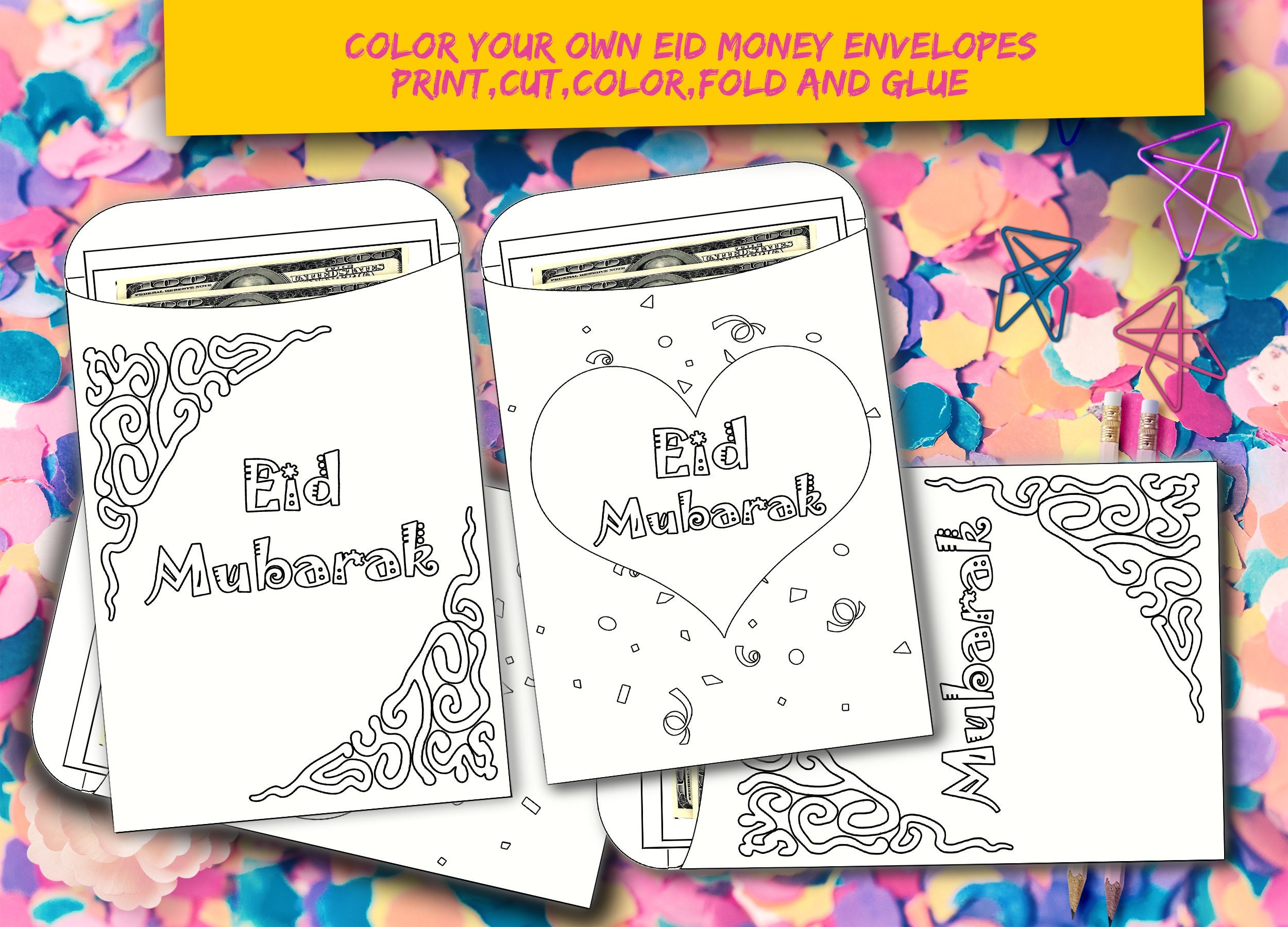 Eid Kids Coloring Printable Sets Coloring Banners Coloring - Etsy
