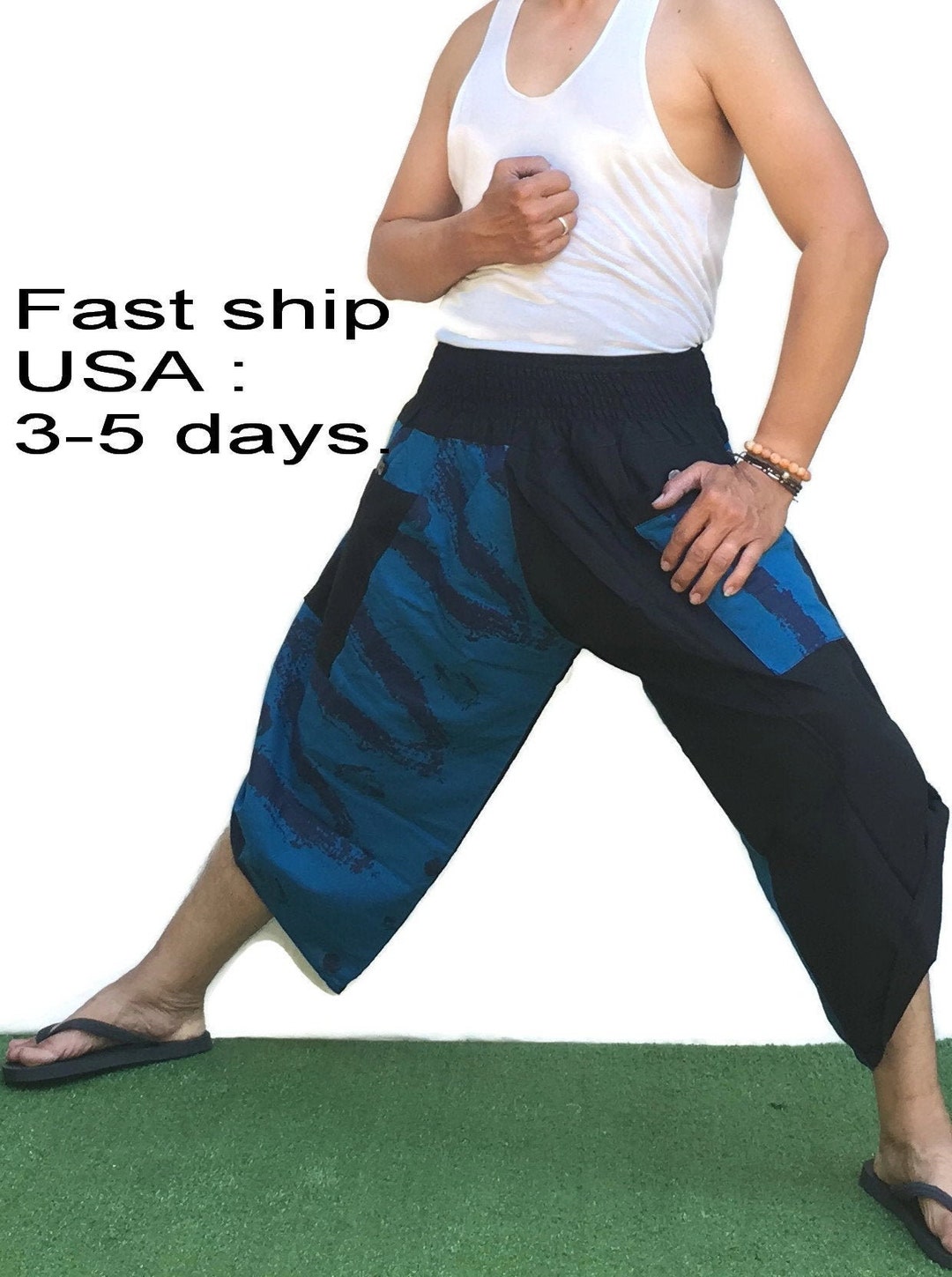 Cotton Samurai Pants: Black & Blue Harem Yoga Trousers - Etsy