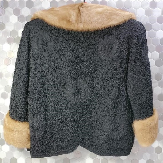 Vintage 1960s Soutache Ribbon Jacket with Mink Collar… - Gem