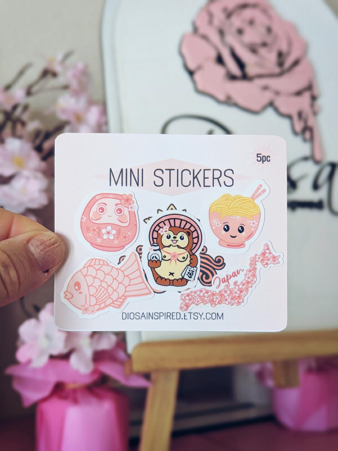 Mini Sakura Japanese Characters Sticker, Tanuki Sticker, Daruma Sticker ...