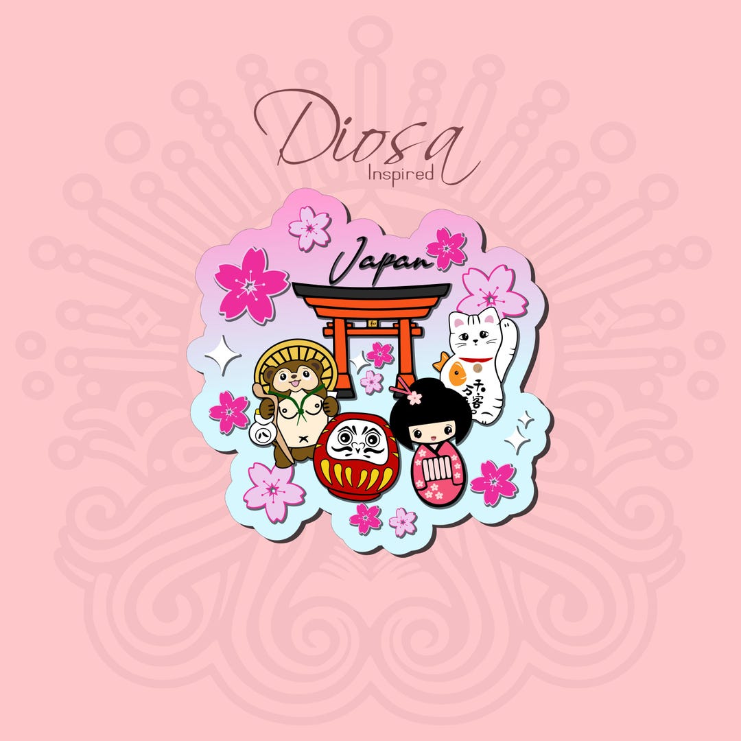 Japanese Characters Sticker, Torii Gate Sticker, Tanuki Sticker, Kawaii ...