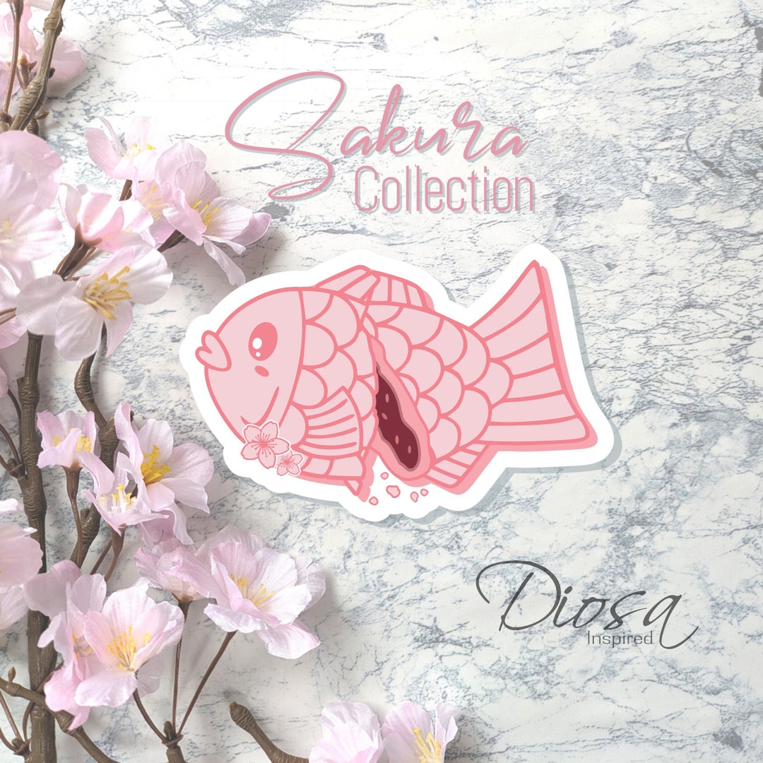 Sakura Taiyaki Bean Paste Sticker, Japanese Street Food Sticker, Cherry ...