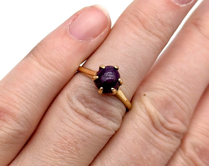 Antique 14K Gold 2 Carat Purple Ruby Cabochon Solitaire Ring - Size 7 ...