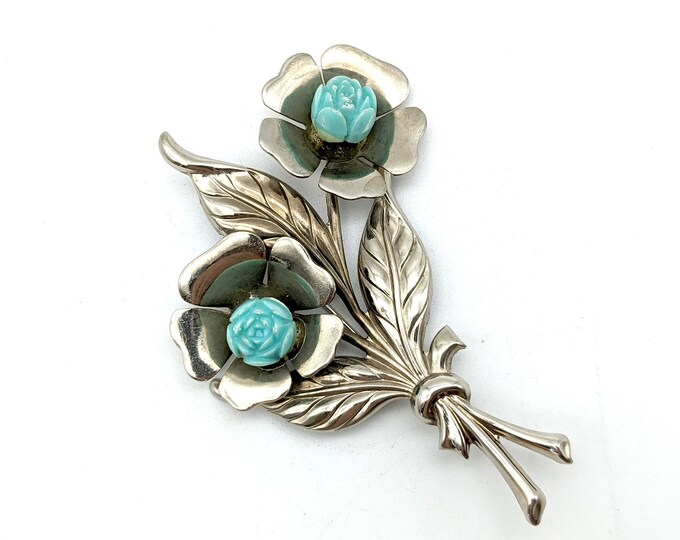 Vintage Silver Tone & Carved Resin Flowers Brooch - Etsy