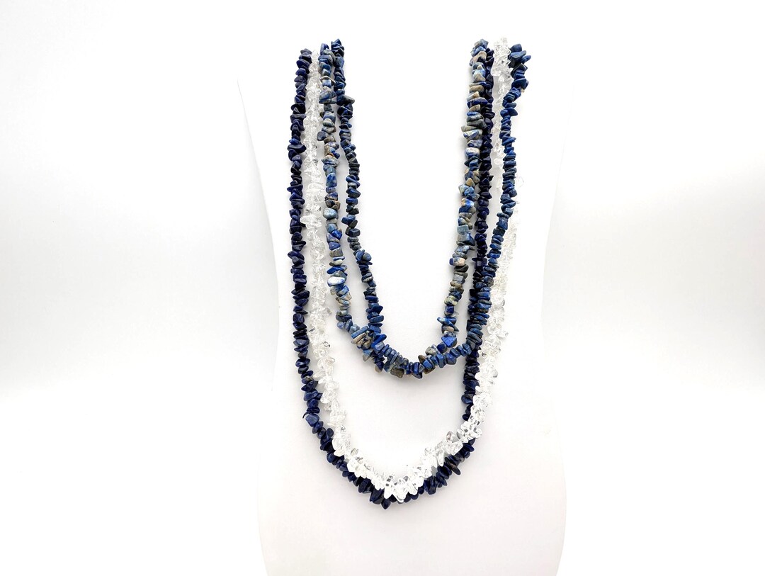 Set of 4 Long Gemstone Chip Bead Necklaces, Lapis, Sodalite & Quartz - Etsy
