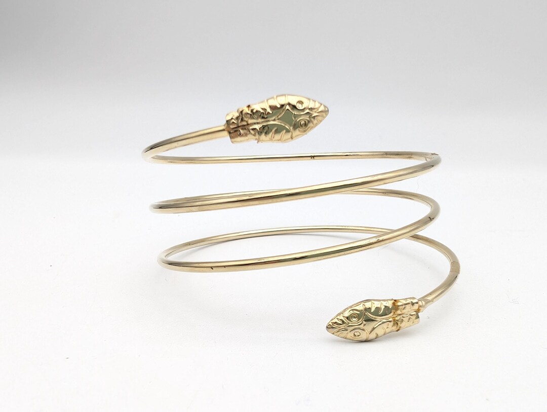 Spiraled Brass Snakehead Bicep or Forearm Bracelet - Adjustable - Etsy