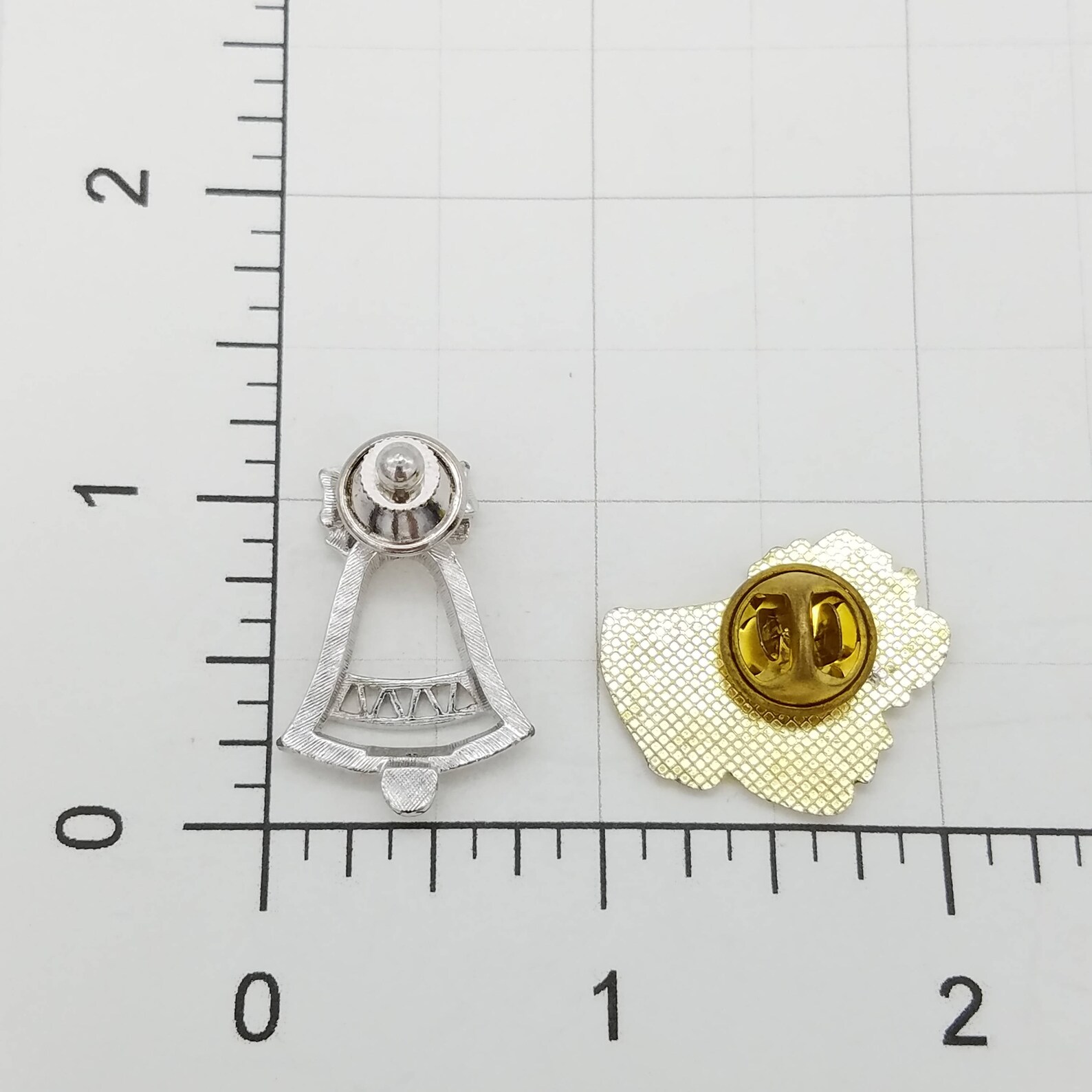 Two Vintage Holiday Bells Pins, One Silver, One Red and Yellow Enamel ...