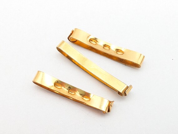 3 Antique Etched Gold Tone Lingerie Clip/Pins - - Gem