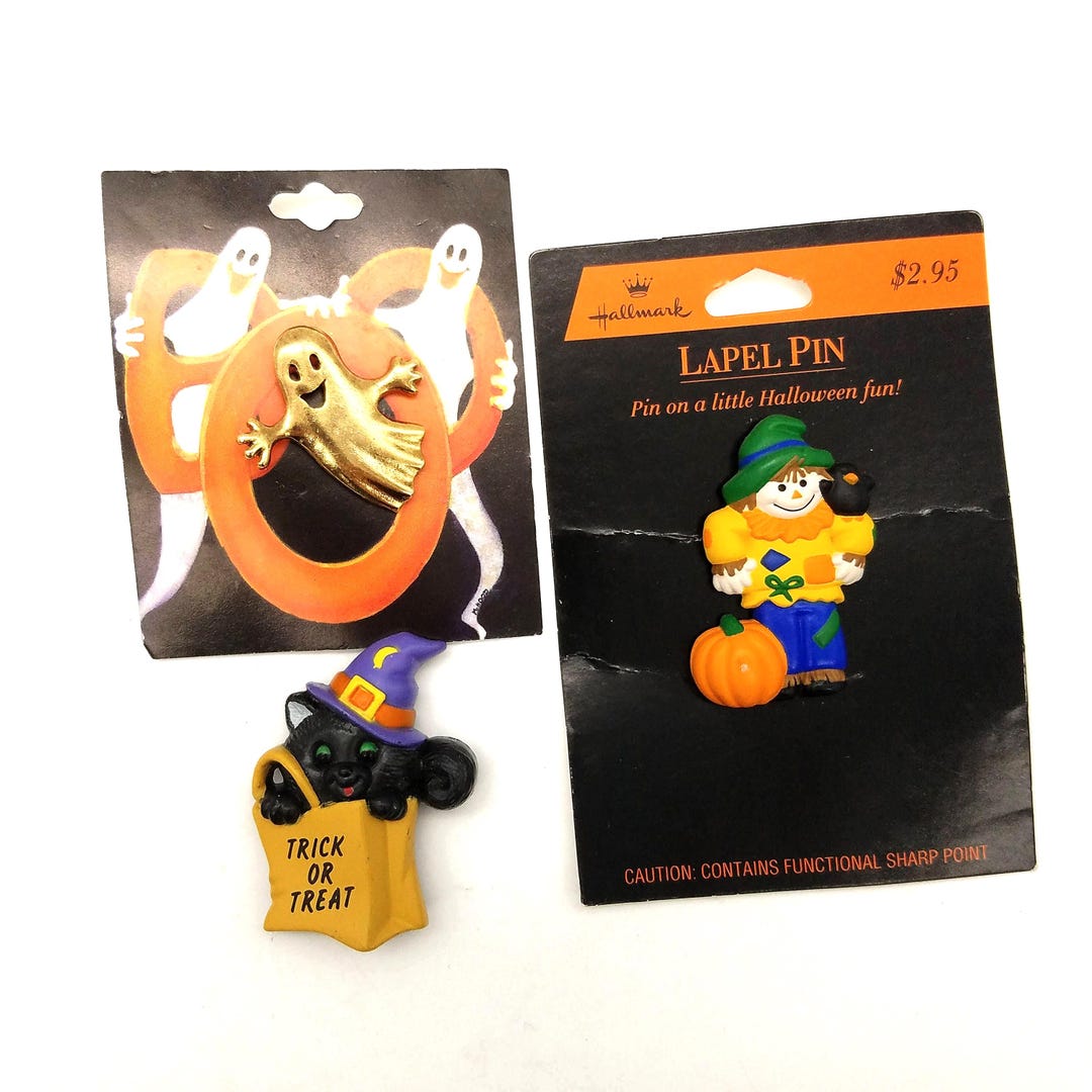 Halloween Pins: Hallmark Scarecrow, Russ Cat, Camco Ghost - Lot of 3 - Etsy