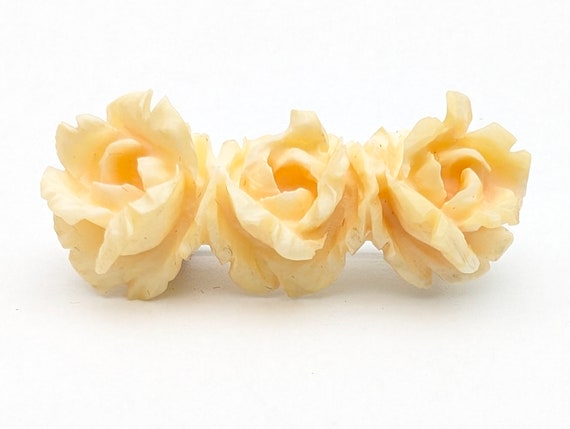 Antiqued Carved Celluloid Rose Flower Brooch - 1.25" - Gem