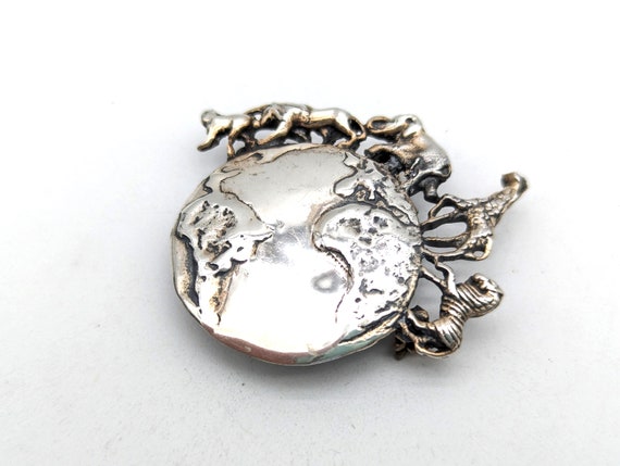 Vintage Earth Day Globe Animals Brooch / Pendant - Gem