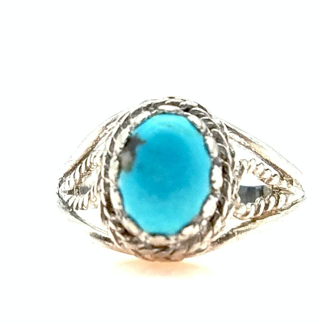 Natural Turquoise & Sterling Silver Rope Bezel Ring - Size 6 - Etsy
