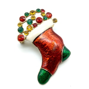 Vintage Christmas Stocking Pin With Rhinestone Accents - Etsy