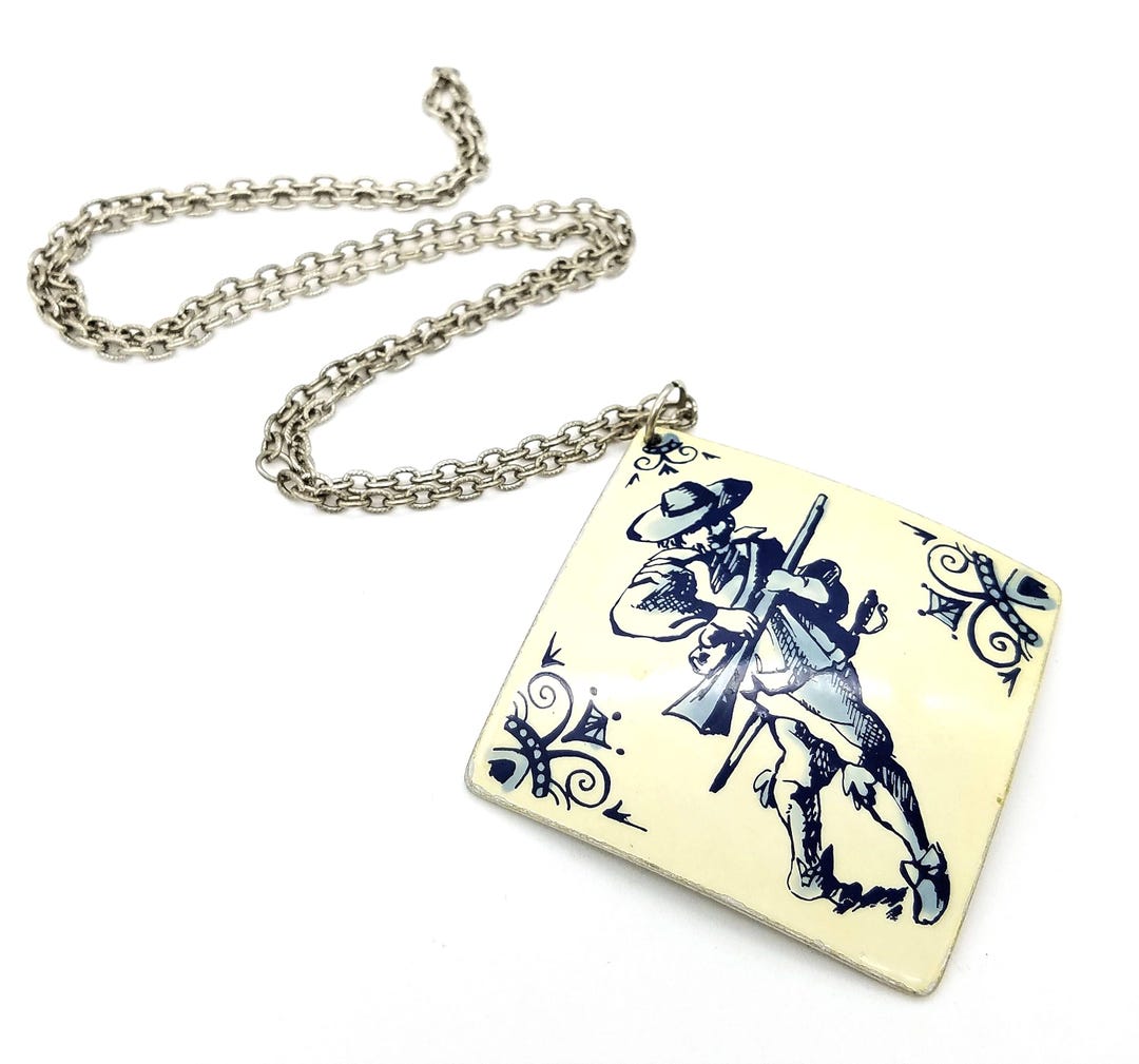 Delft Blue Dutch Souvenir Pendant Necklace With Dutch Boy Carrying a ...