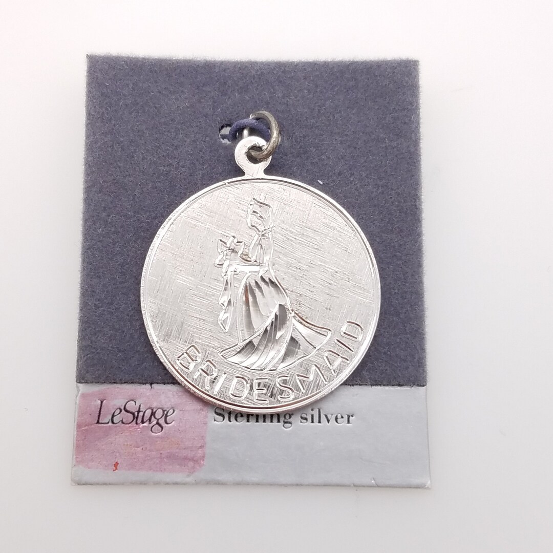 Old Stock Etched Sterling Silver Bridesmaid Charm or Pendant by Lestage ...