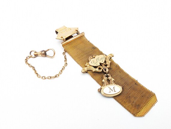 Antique Gold Filled Mesh Watch Pin Badge Engraved Lil… - Gem