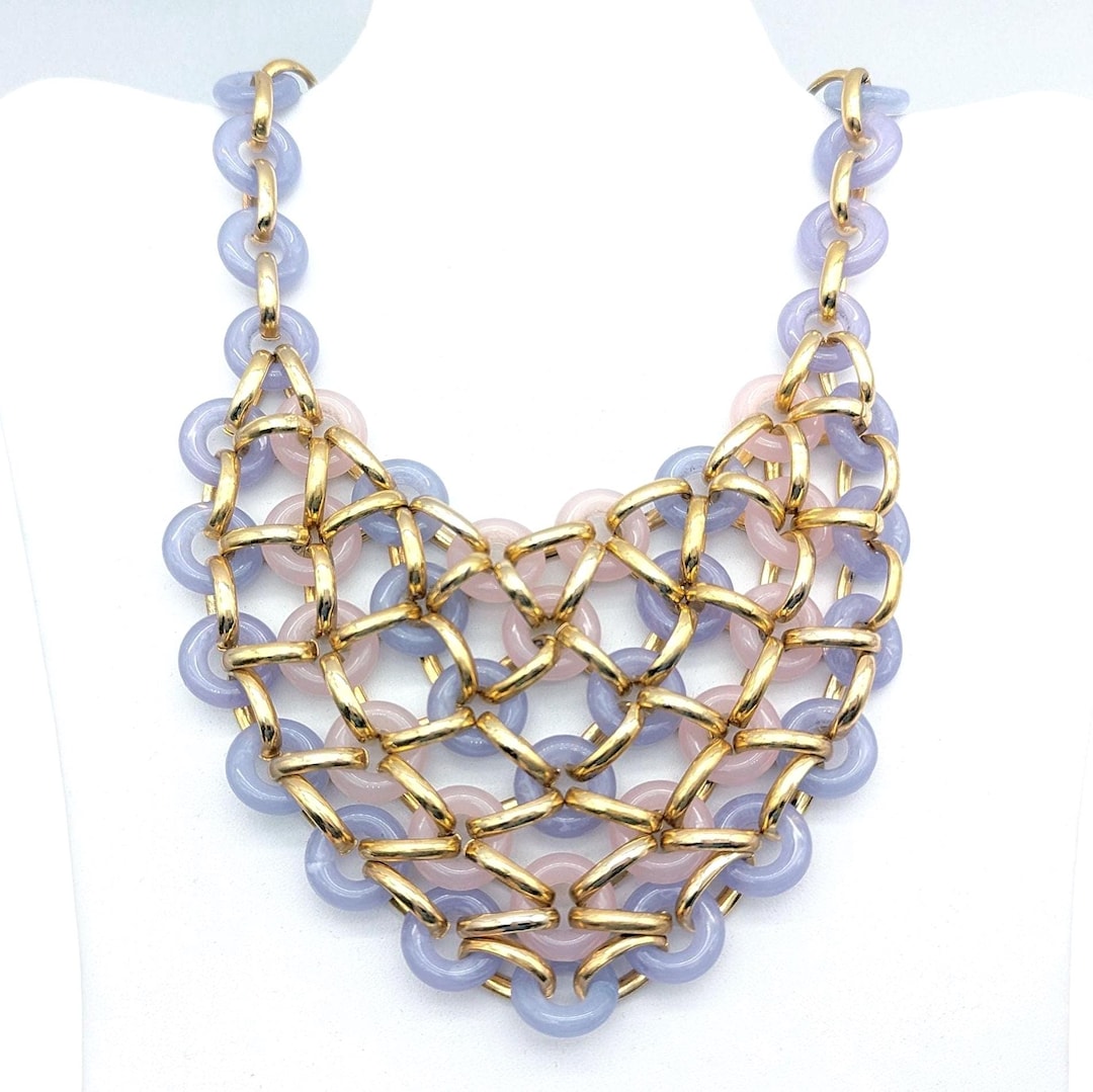 Rare 1974 Christian Dior Fishnet Runway Bib Necklace: Resin & Gold ...