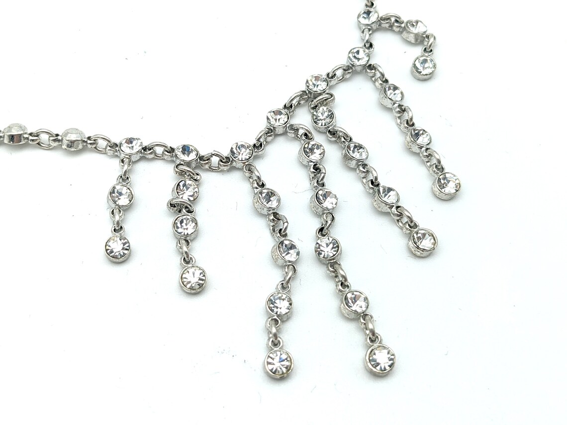 Vintage Silver Tone Rhinestone Dangle Necklace 18 | Etsy