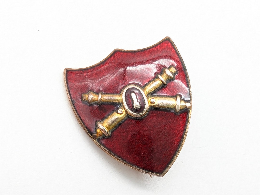 Antique WWI Red Enamel & Brass Army Coast Artillery Reserves Shield Pin ...