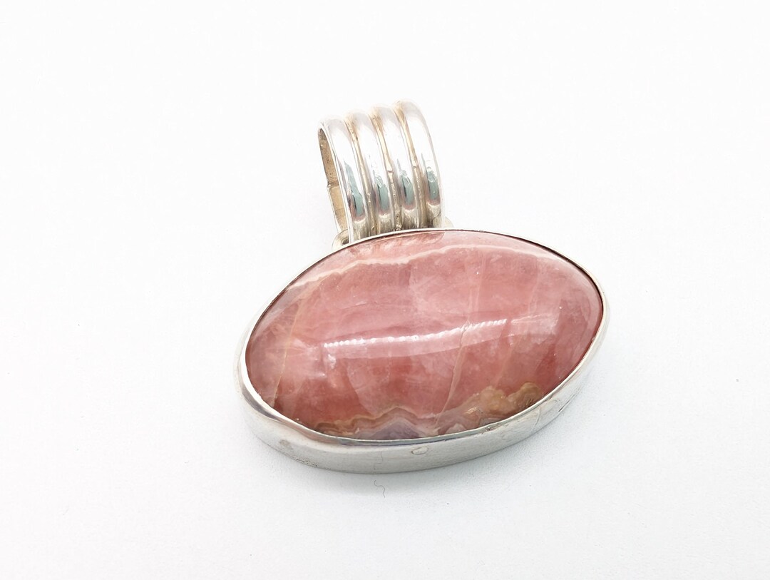 Vintage Sterling Silver & Pink Rhodochrosite Pendant - Etsy