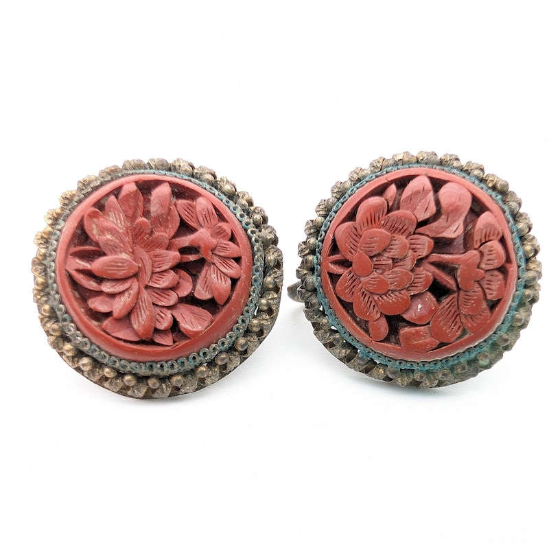 Vintage Cinnabar Earring - Etsy