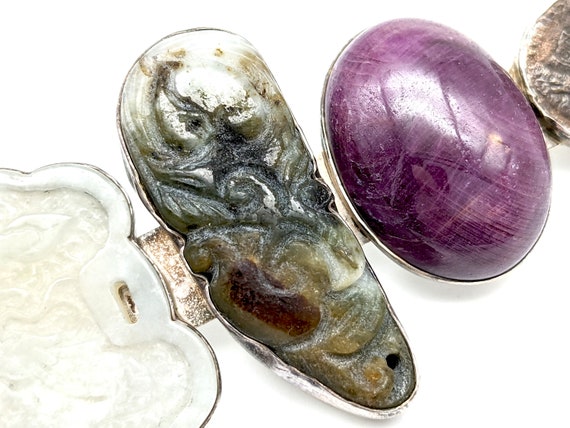 Vintage Rebecca Collins Sterling Silver, Carved Jade,… - Gem