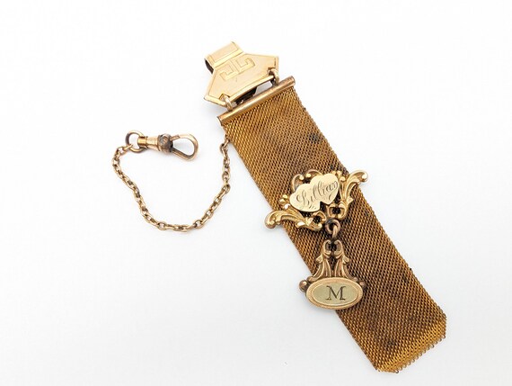 Antique Gold Filled Mesh Watch Pin Badge Engraved Lil… - Gem