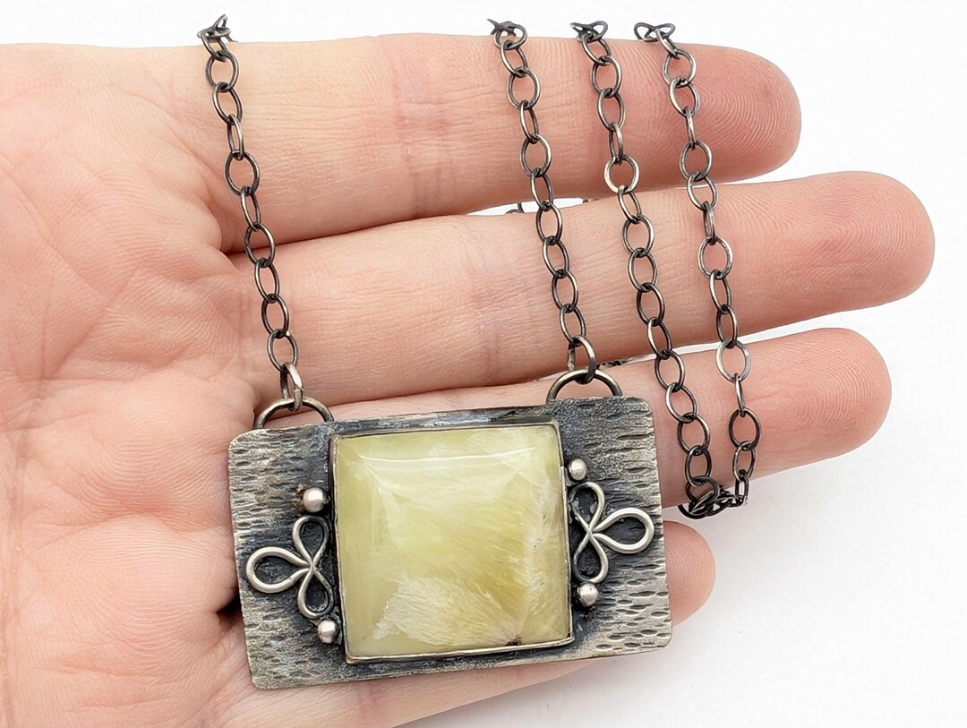 Oxidized Sterling Silver Lemon Quartz Pendant Necklace - Artisan Silver ...
