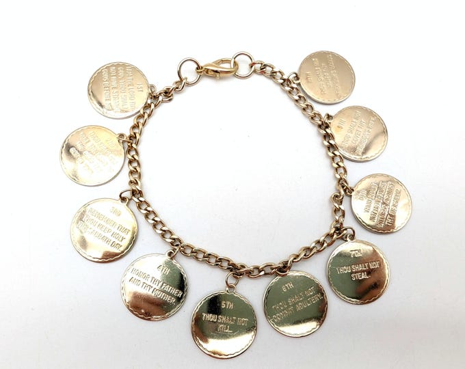 10 Commandments Gold Tone Charm Bracelet - Adjustable to 9.5" - Etsy
