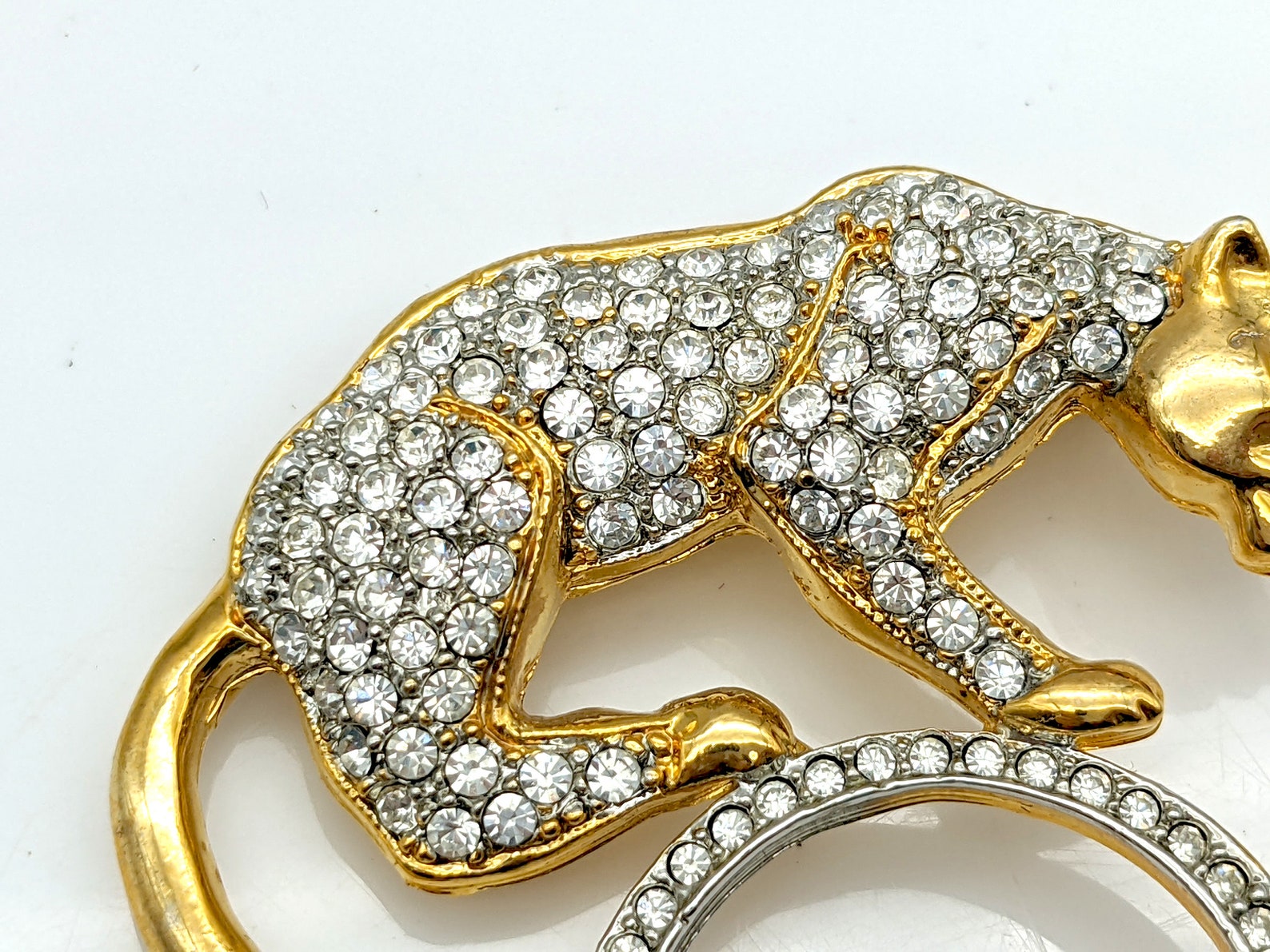 Large Vintage Rhinestone Studded Jaguar Circle Brooch - Etsy