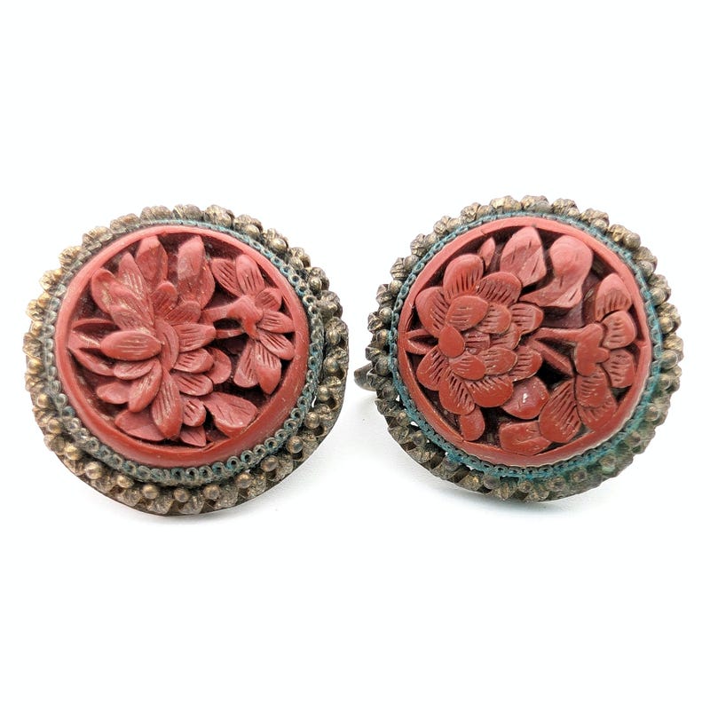 Vintage Cinnabar Earring - Etsy