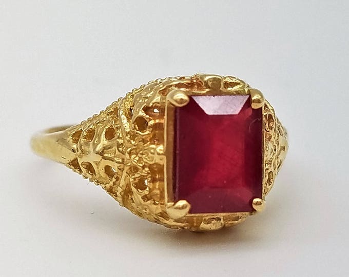 Vintage Ruby Ring in 14k Yellow Gold Filigree Style Setting - Etsy
