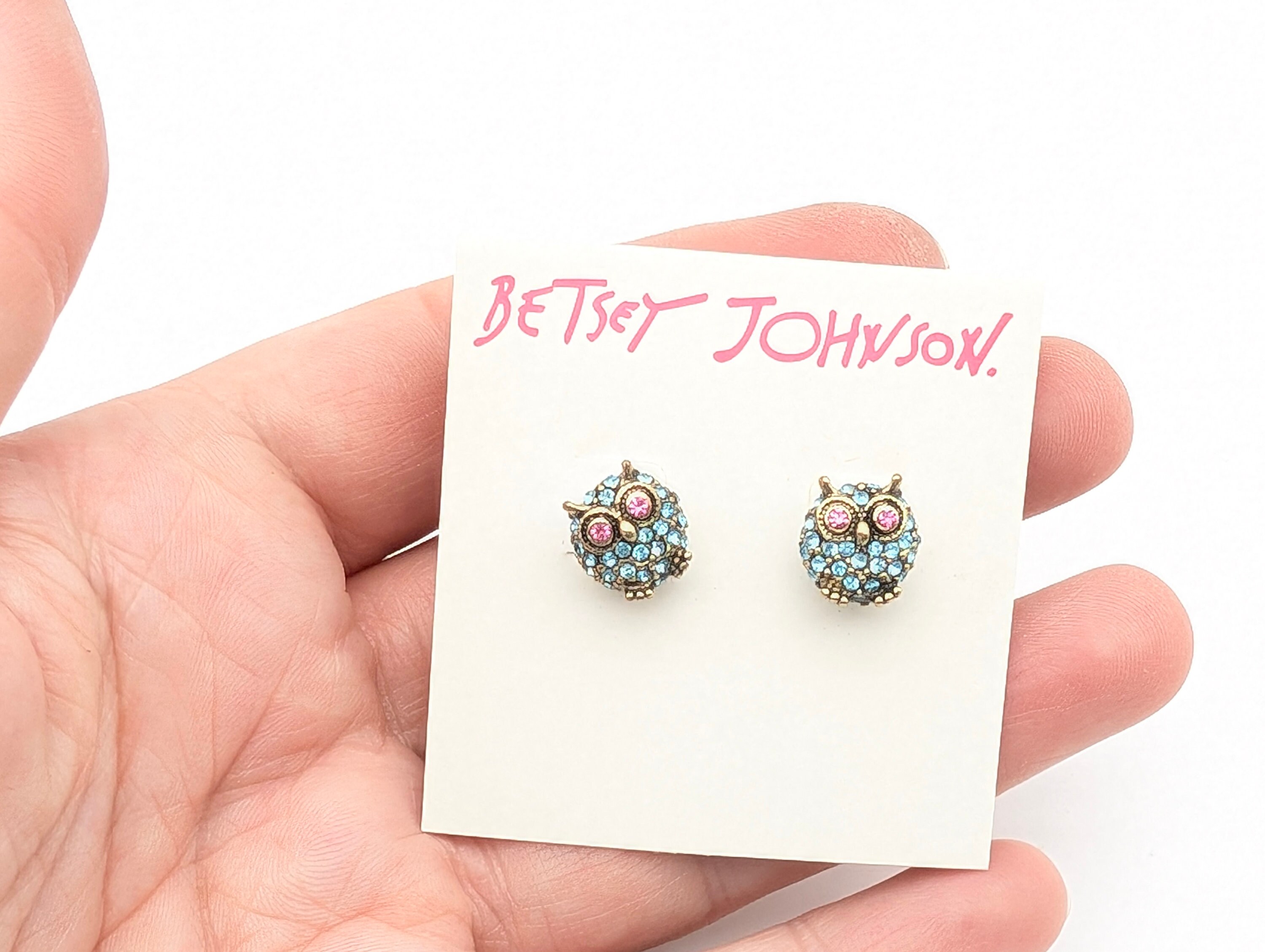ThingsGrandmaKept Vintage Betsey Johnson Rhinestone Owl Stud Earrings