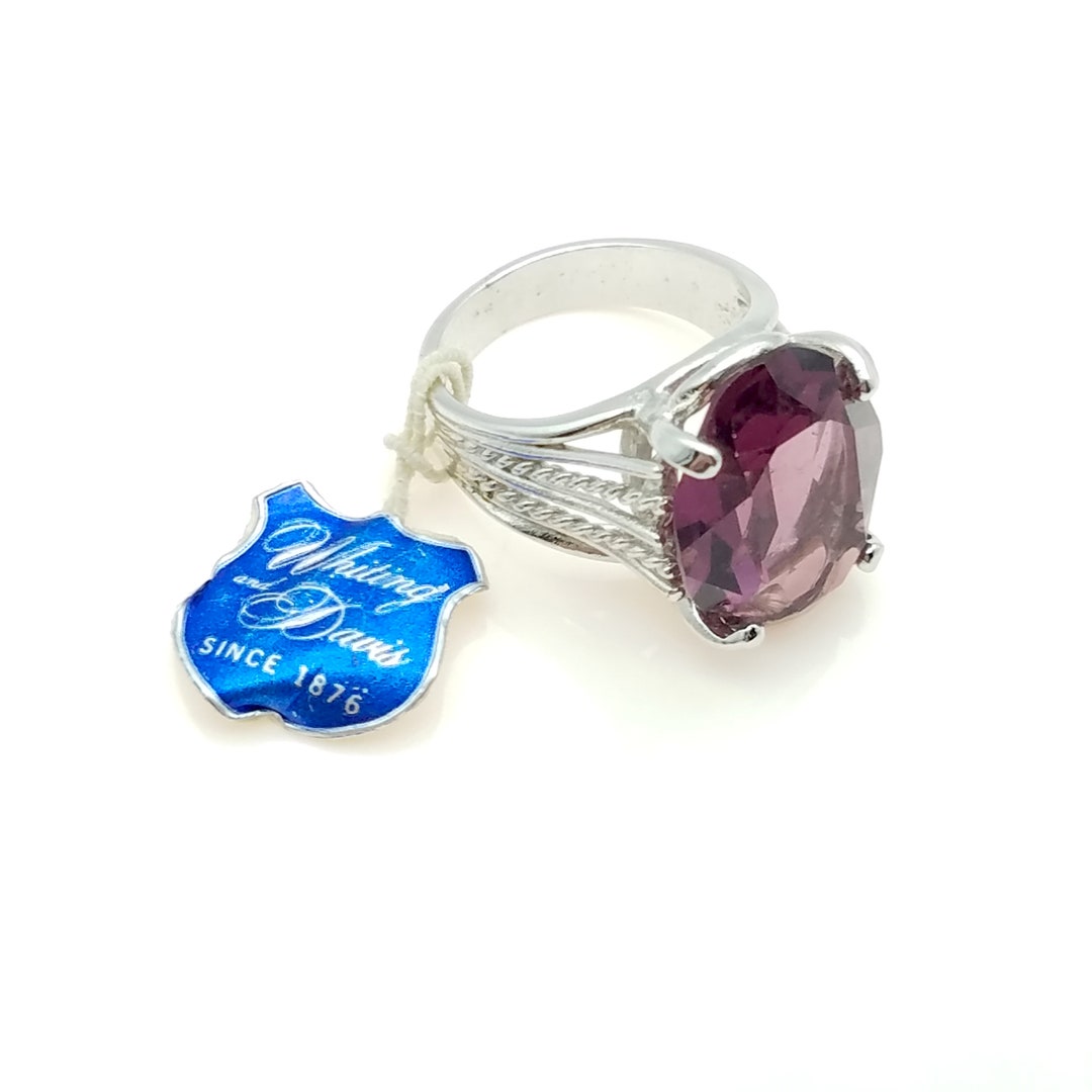 Vintage Whiting & Davis Silver Plated Amethyst Glass Ring Size 6.5 - Etsy