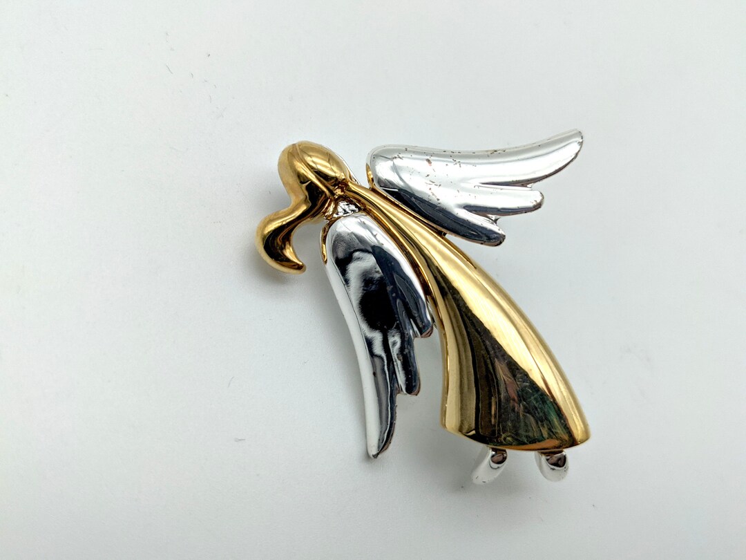 Vintage Gold & Silver Tone Angel Brooch, Signed - Etsy