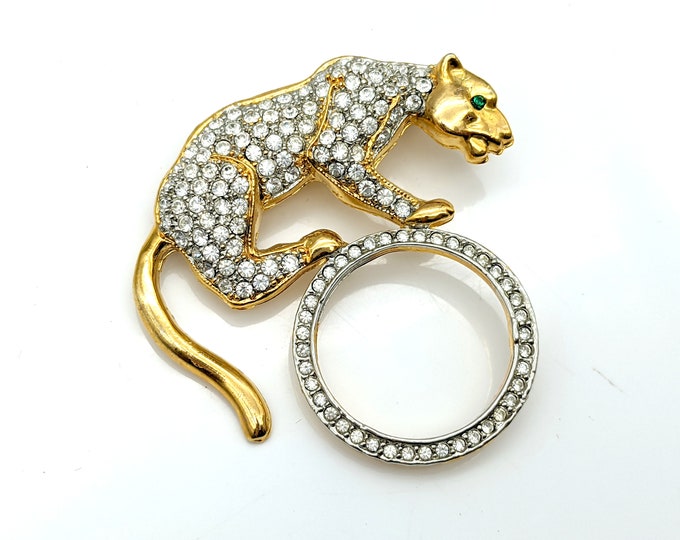 Large Vintage Rhinestone Studded Jaguar Circle Brooch - 2" - Etsy