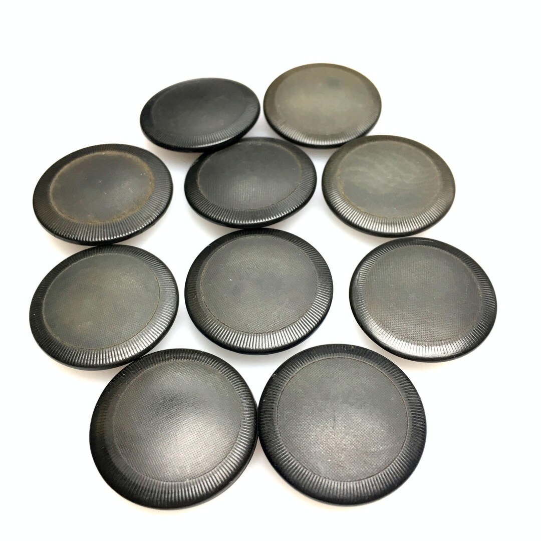 Set of 10 Poker-chip Style Black Plastic Buttons 22 Mm / 27/32" / 34L ...