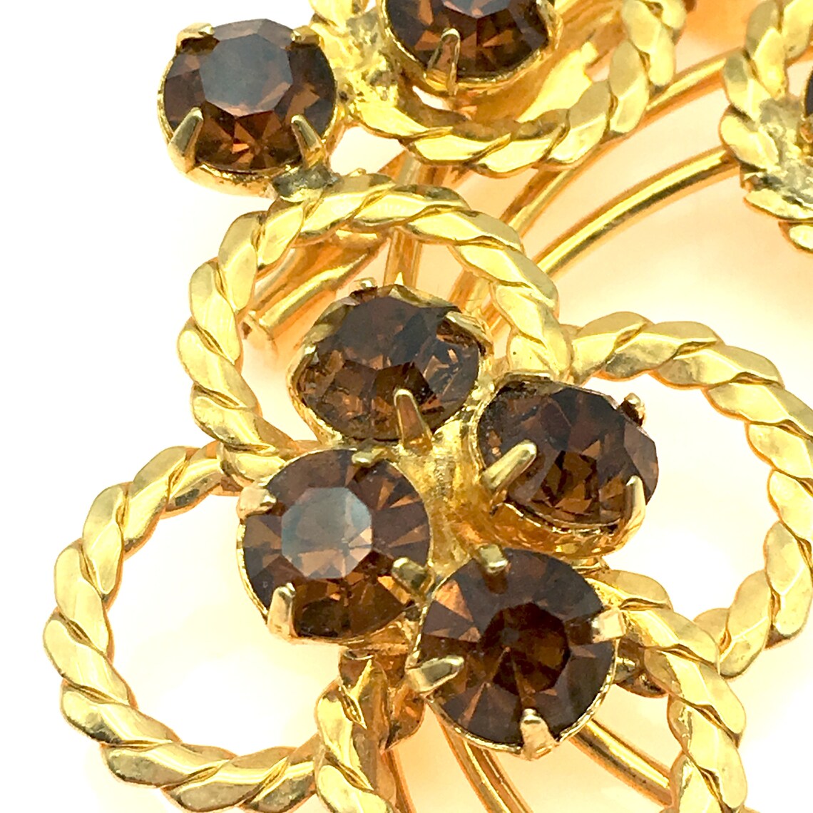 Vintage Brown Topaz Rhinestone Flower Brooch | Etsy